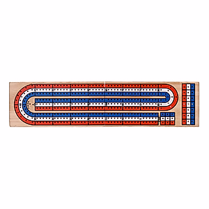 STERLING Games Folding Cribbage 3 Track Wooden Cribbage Board with Red White Blue Pegs for 3 Players