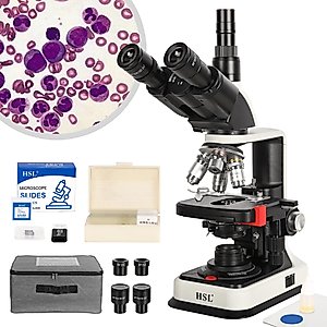 HSL Compound Trinocular Microscope Professional,40x-2500x Biological Microscopes for Adults Laboratory,Micro Scope microscopepio 1000x 400X LED WF10x and WF25x eyepieces Abbe Condenser
