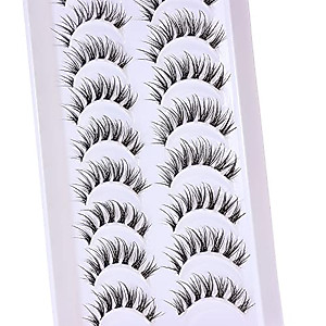outopen 10 Pairs Clear Band Manga Lashes Natural Look 12MM Anime Lashes Spiky Japanese Korean Asian False Eyelashes Look Like Individual Clusters(Y18|12MM)