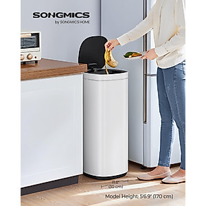 SONGMICS Motion Sensor Trash Can, 13 Gallon Automatic Kitchen Garbage Can, Multi-Colored Indicator Lights, Ozone Odor Control, Stay-Open Lid, Tall, Stainless Steel, White ULTB620W50
