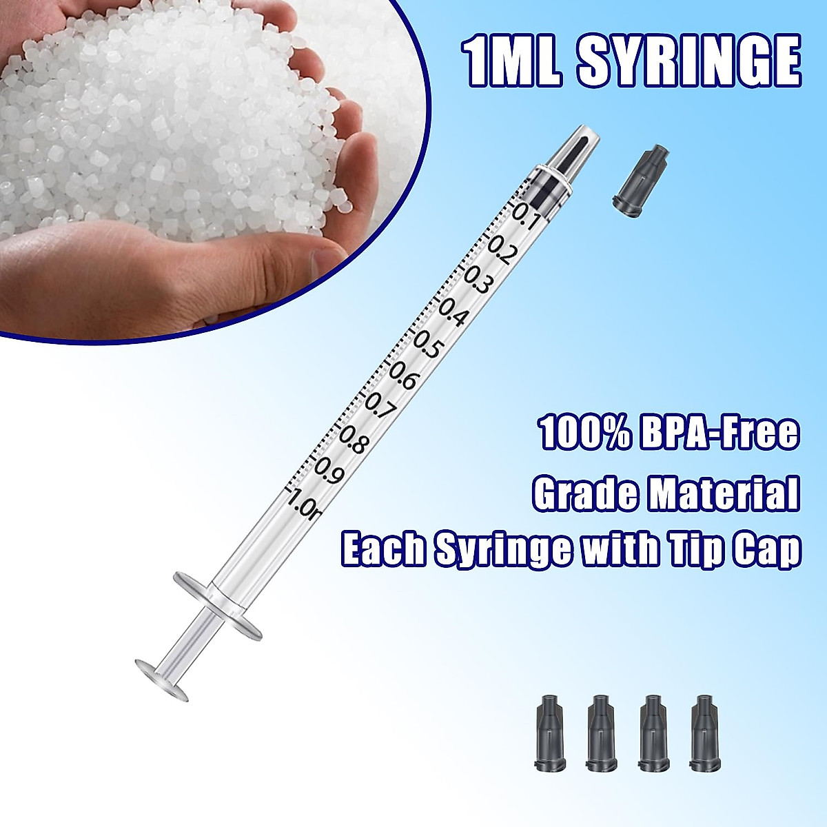 1ml Syringes with Caps (Pack of 100)
