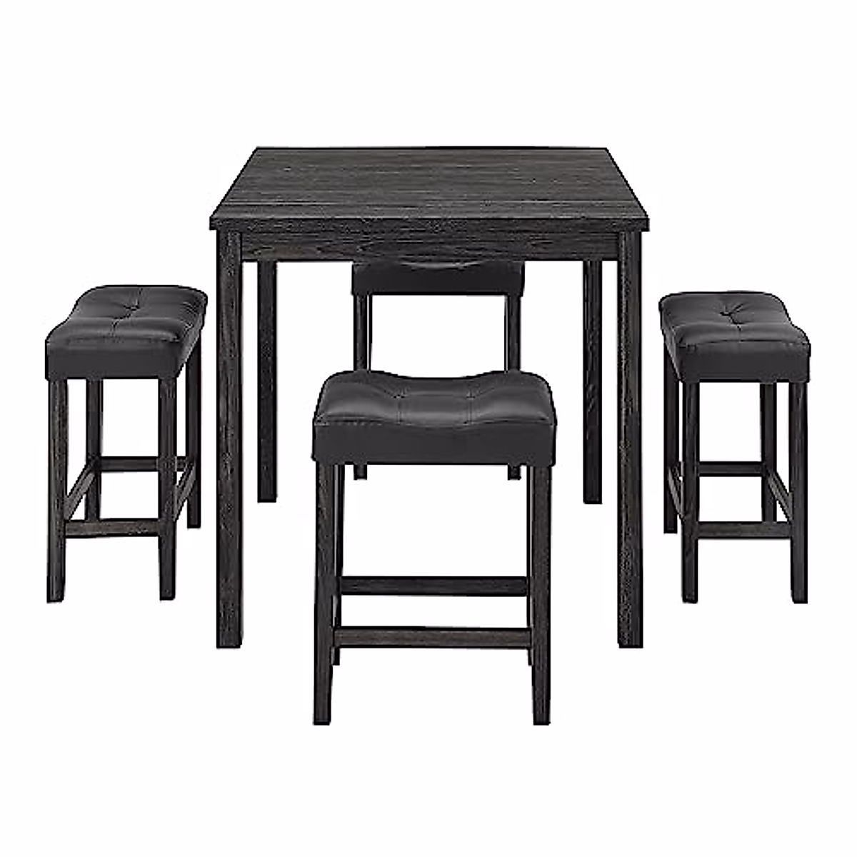 Bar Table and Chairs Set for 4,5 Piece Dining Table Set with PU Stool, Industrial Breakfast Table Set, for Living Room, Dining Room, Game Room,Small Space（Black）