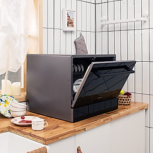 COSTWAY Countertop Dishwasher, 6 Place Settings Built-in Dishwasher with 72 H Preserve, Air Dry Function, LED Touch Control, 5 Washing Programs, Dish Washer for Apartments, Dorms, RVs (with doorknob)