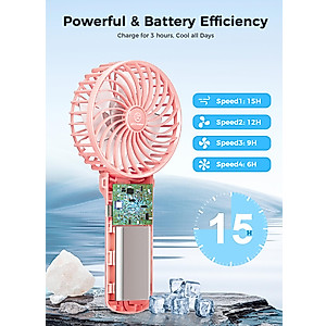 JZCreater Mini Handheld Fan,Portable Hand Held Fan, 15H Cooling Fan, Quiet 4 Speed, USB Rechargeable Battery Operated Desk Fan, Small Folding Electric Fan for Travel Outdoor Home Office Makeup, PINK