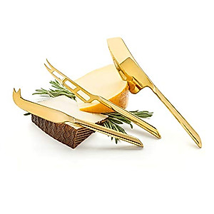 Viski Gold Cheese Knives, Set of 3 Cheese Knives, Stainless Steel with Gold Finish, Cheese Tools, Gold, Set of 3