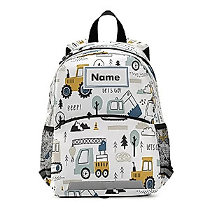 Custom Kid's Name Cute Toddler Backpack Personalized Childish Truck Excavator Mini Bag for Baby Girl Boy Age 3-7