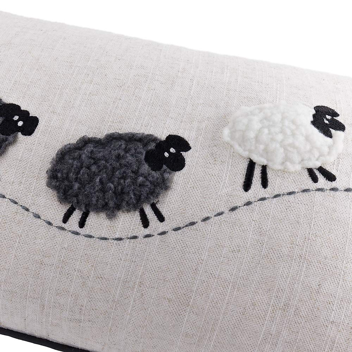 JWH Sheep Throw Pillow Cover Decorative Rectangle Cushion Cover Applique Accent Pillow Case Handmade Pillowcase Bed Couch Bedroom 12x20 Inch Beige Black