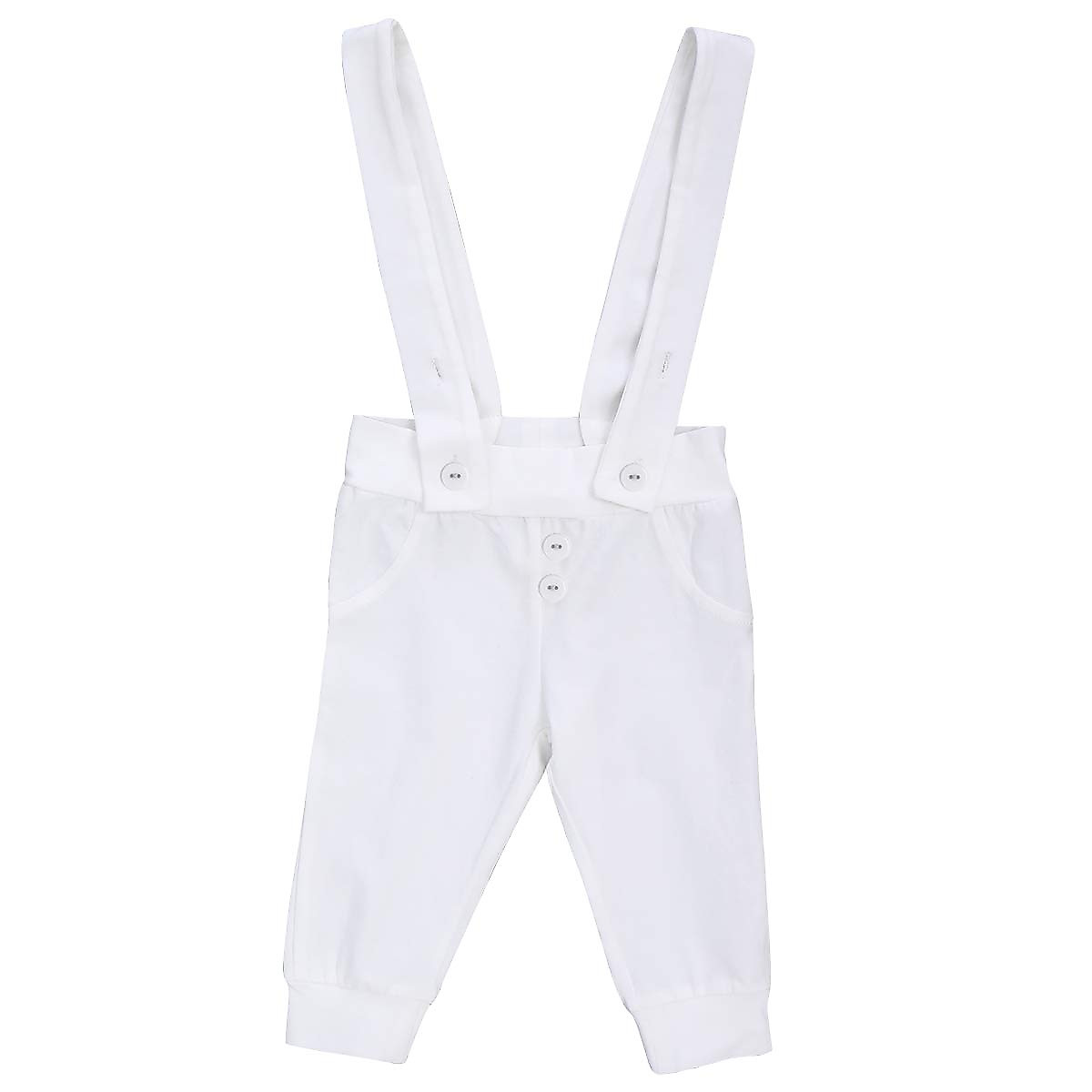 Baptism Outfits for Boys Baby Boy Gentleman Suit Christening Outfit White Dress Shirt Romper Bowtie Suspenders Long Pants Clothes Wedding Tuxedo Formal Suit Easter 1st Birthday All White 6-12 Months