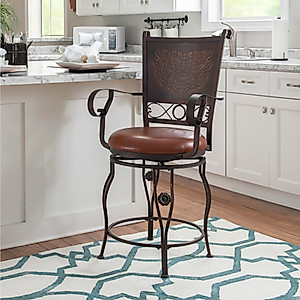 Powell Company Big & Tall Copper Stamped Back Arms by Powell Big and Tall Counter Stool, 24" Seat Height, brown