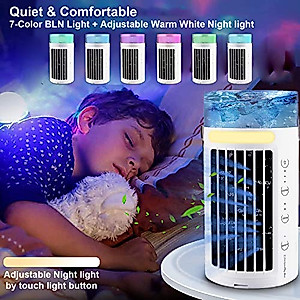 YPingk Portable Air Conditioner Fan Personal Air Cooler Desk Cooling Fan Quiet Humidifier Misting Fan with 7 Colors Night Light 3 Speeds Mini Evaporative Cooler for Home Office Bedroom