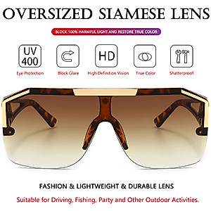 AIEYEZO Square Oversized Sunglasses Flat Top Shield Sun Glasses for Men Women One Lens Square Shades (Leopard/Brown Gradient)