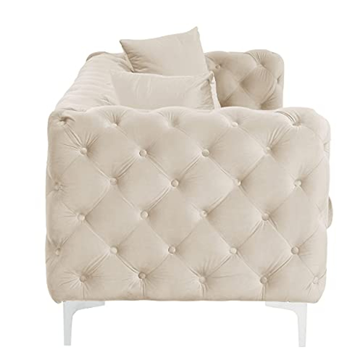 Morden Fort Modern Contemporary Sofa Couch with Deep Button Tufting Dutch Velvet, Solid Wood Frame and Iron Legs-Beige