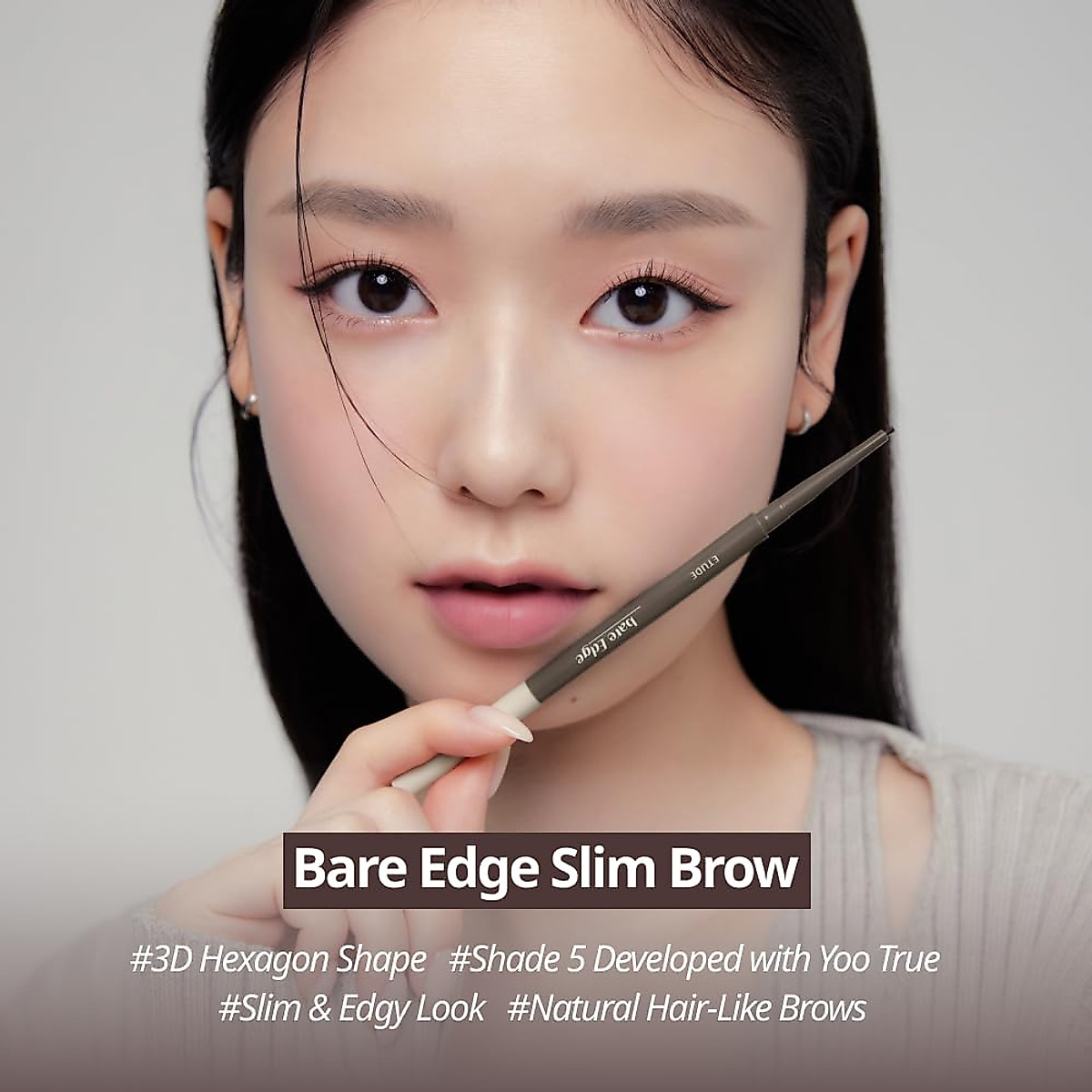 ETUDE Bare Edge Brow Pencil 03 Grey Brown | A hexagon-shaped slim brush that delicately coats every strand of eyelashes | Brow Mascara | Zero Clump & No Bushy Brows