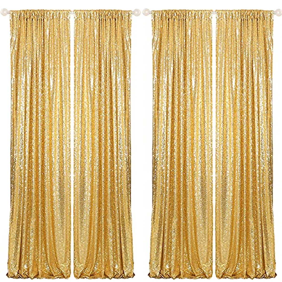 HELAKU Gold Sequin Backdrop Curtains - 4 Panels 2.5x8ft Sequin Backdrop Gold Backdrop Curtains for Wedding Birthday Party Decoration Glitter Backdrop Curtains