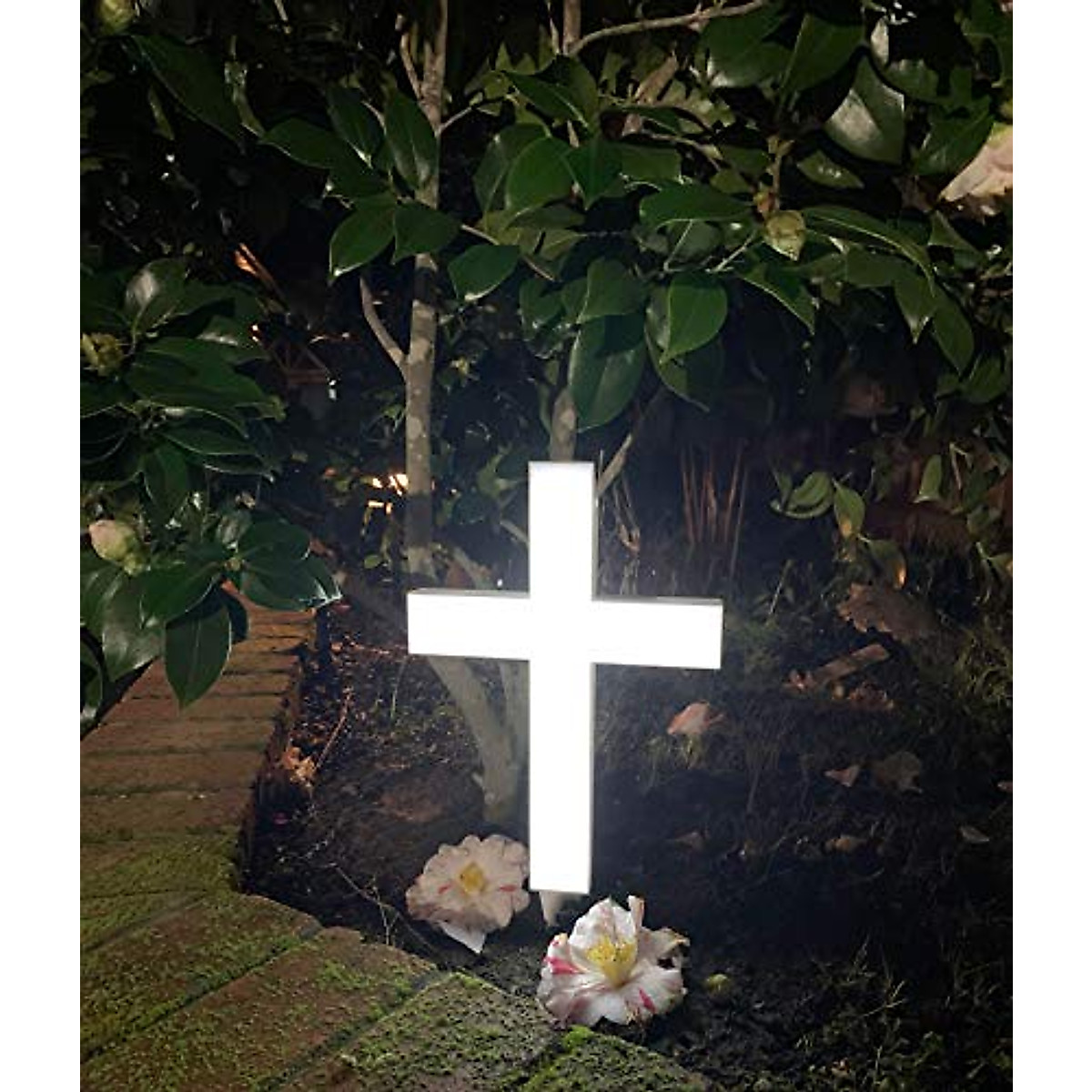 Lighted White Garden Cross, Solar Lighted Cross 13.75 Inches High x 9.75 Inches Wide