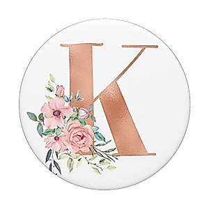 Rose Blush Floral Monogram Letter K Pretty Pink Flowers PopSockets PopGrip: Swappable Grip for Phones & Tablets