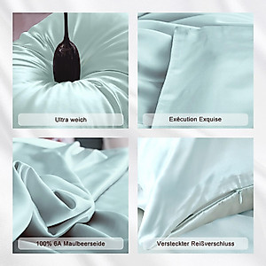 THXSILK 100% Silk Pillowcase for Hair and Skin Luxury 25 Momme Mulberry Silk, Pillow Cases with Hidden Zipper (Standard, Light Blue)