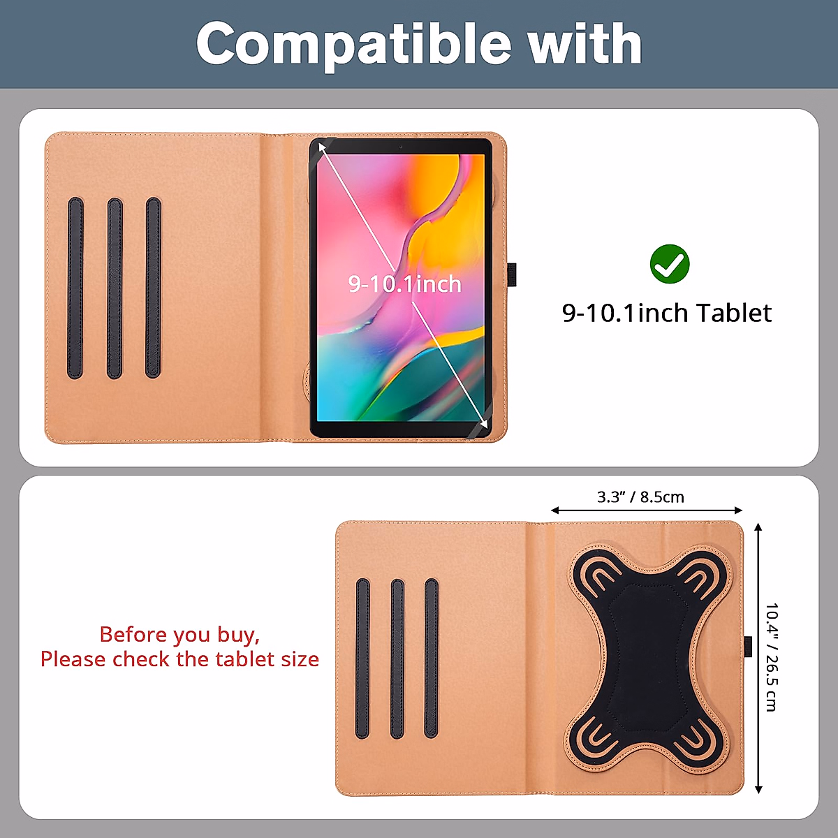 ProCase 9"-10.1" Inch Universal Tablet Case, Protective Cover Stand Folio Case for 9 10 10.1 Inch Android Touchscreen Tablet, with 360 Degree Rotatable Kickstand and Multiple Viewing Angles -Black