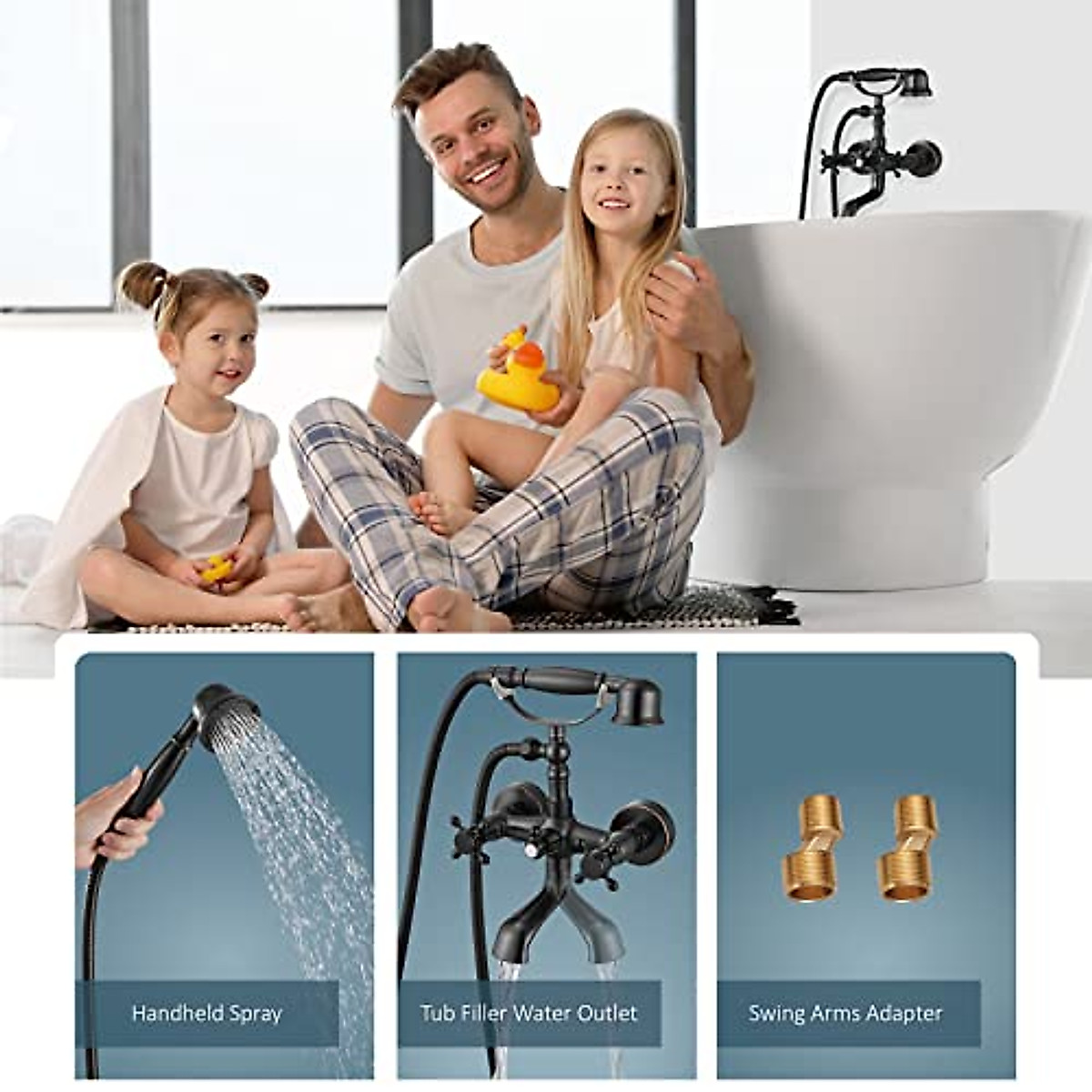 Aolemi Bathtub Faucet with Hand Shower Oil Rubbed Bronze Wall Mount Tub Spout Double Cross Handle Mixer Tap Victoria Vintage Telephone Shape Shower Set
