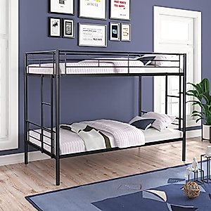 Merax Metal Twin Over Twin Bunk Bed with 2 Side Ladders,Made of Heavy Duty Steel, for Kids Teens Adults(Black)