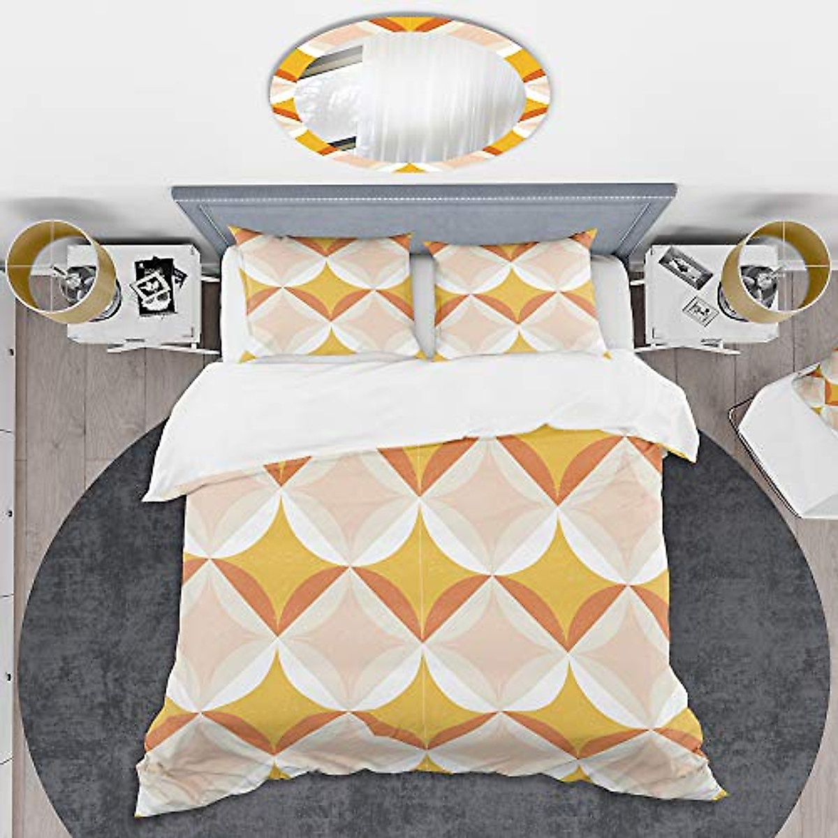 DesignQ Retro Abstract Design XII Mid-Century Modern Duvet Cover Set, Yellow Duvet Cover Set King, 0 Bedding Set of 3 Pieces, All Season Mid-Century Modern Bedding Sets King