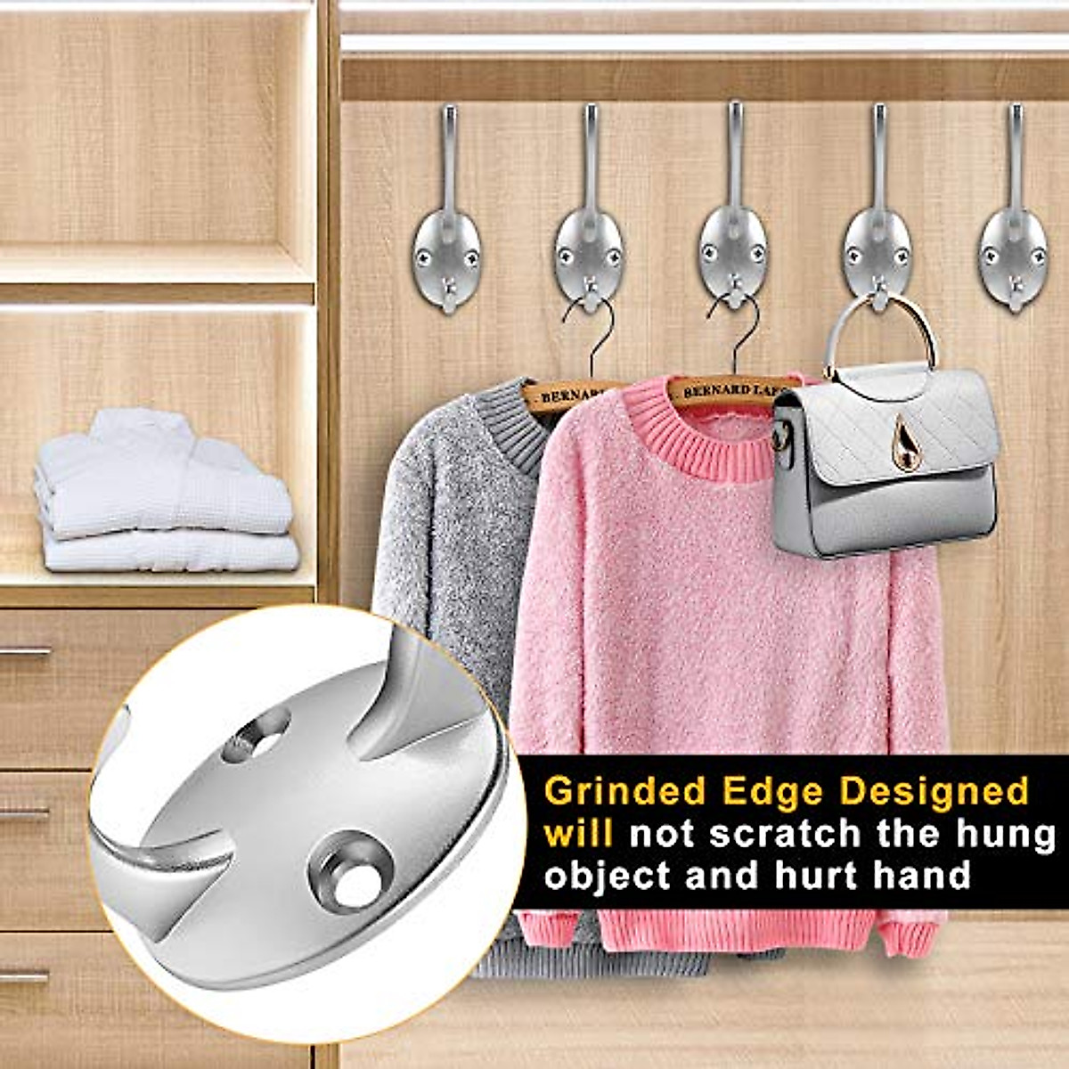 CORANSO 10Pack Silver zinc die cast Coat Hooks with 48 Screws Wall Mounted Double Rustic Metal Two Prongs Hanger Heavy Duty Bathroom Closet Robe Hook for Towel,Key,Hat