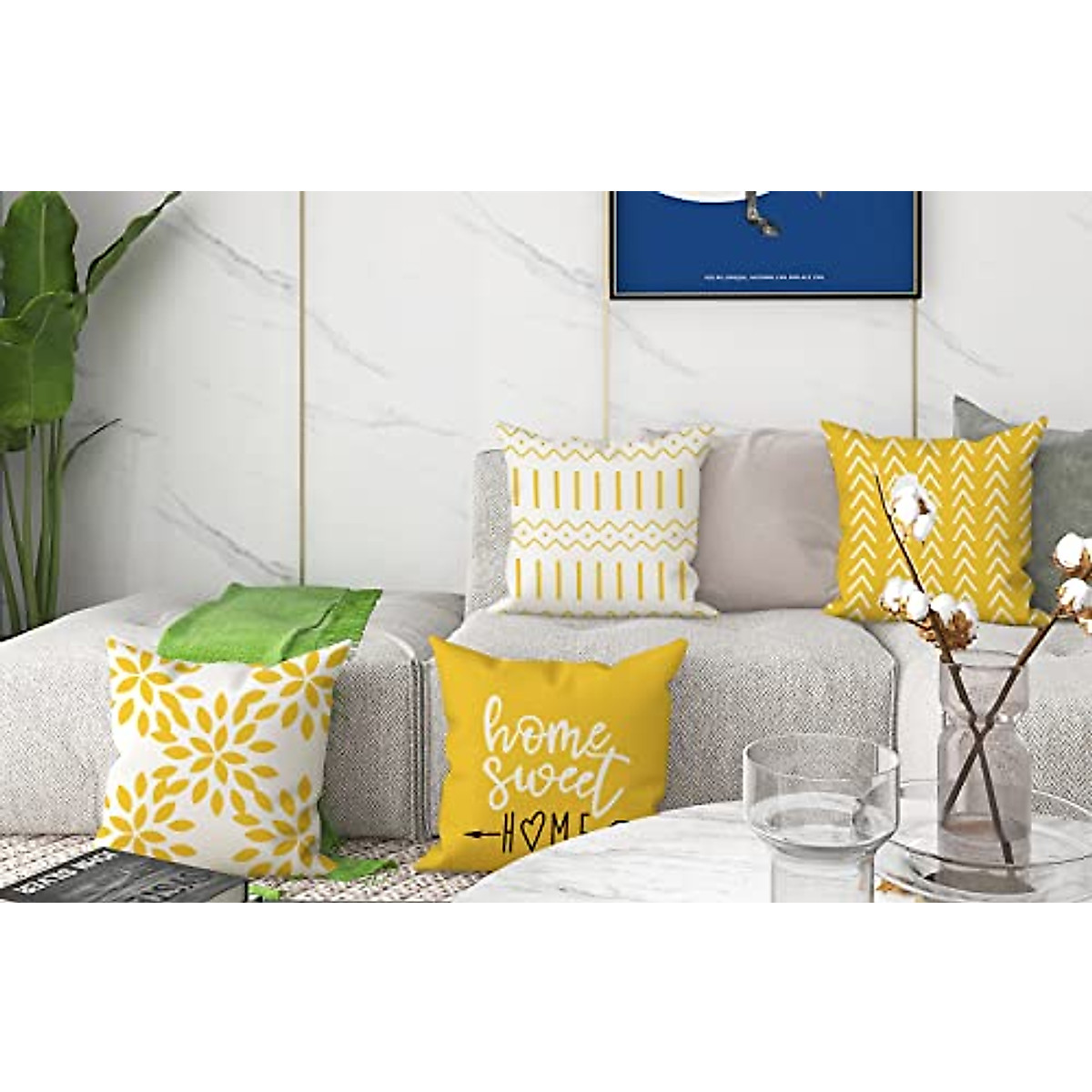 Pillow Covers 18x18 Set of 4, Modern Sofa Throw Pillow Cover, Decorative Outdoor Linen Fabric Pillow Case for Couch Bed Car 45x45cm (Yellow, 18x18,Set of 4)