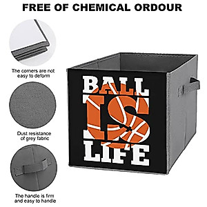 Basketball is Life PU Leather Collapsible Storage Bins Canvas Cube Organizer Basket with Handles