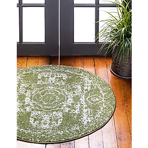 Unique Loom Bromley Collection Area Rug - Wells (5' 1" Round Green/Ivory)