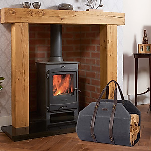 Log Carrier|Waxed Canvas Log Holder|Firewood Carrier Tote Bag|Fireplace Wood Stove Accessories-Grey