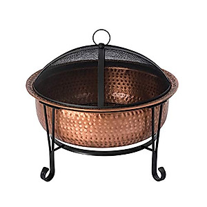 Fire Sense 62665 Fire Pit Palermo Copper with Steel Stand Wood Burning Lightweight Portable Outdoor Firepit Included Mesh Spark Screen Steel Grate Screen Lift Tool & Vinyl Weather Cover - 26.5"