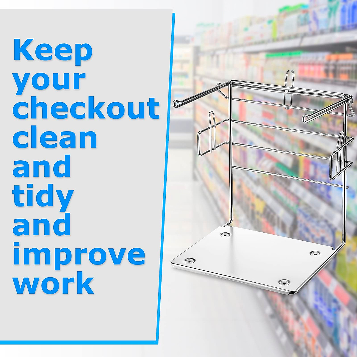 2 Pack Plastic Grocery Bag Holder Fits 11½" W x 6.5" D x 21" H Bag Unit Measures 12" W x 12" l x 16" H Chrome T Shirt Bag Rack with Metal Base for Restaurant, Business, Office, Home, Kitchen, Garage