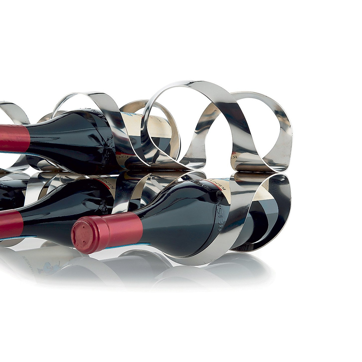 Alessi Ribbon Bottle Rack in 18/10 Stainless Steel, 42.00 x 16.00 x 21.00 cm, Silver