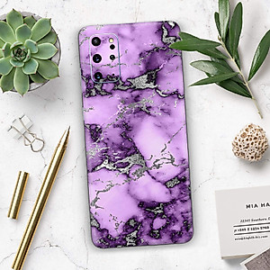 DesignSkinz Purple Marble & Digital Silver Foil V6 Protective Vinyl Decal Wrap Skin Cover Compatible with The Samsung Galaxy S20 (Screen Trim & Back Glass Skin)