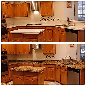 EZ FAUX DECOR Kitchen Countertop Update Vinyl Laminate Cover | Easy Install | Peel and Stick | Durable Self-Adhesive | 36” x 180” | Granite Marble Design | Venetian Gold (15ft)