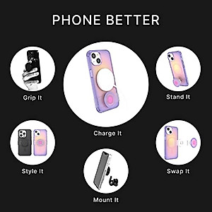 PopSockets iPhone 14 Case with Phone Grip and Slide Compatible with MagSafe, Phone Case for iPhone 14, Wireless Charging Compatible- Aura