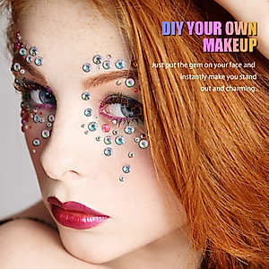 SAOROPEB 5 Sheets Face Gems Face Jewels Stickers, Self Adhesive Eye Body Face Nail Crystal Rhinestones Rainbow for Women Festival Accessory and Nail Art Decorations