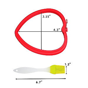 Egg Ring Heart Mold 2PCS Reusable Silicone Egg Pancake Ring Heart Mold With Brush & Scraper & Egg Separator Makes Perfect Shaped Pancakes and Eggs