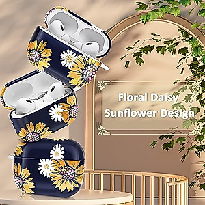 Casewind Compatible with AirPods Pro Case, [with Keychain] Glitter Floral Sunflower Cute AirPod Pro Case Cover Full Protective Hard Shockproof AirPods Pro Case for Women Girl Men,Front LED Visible