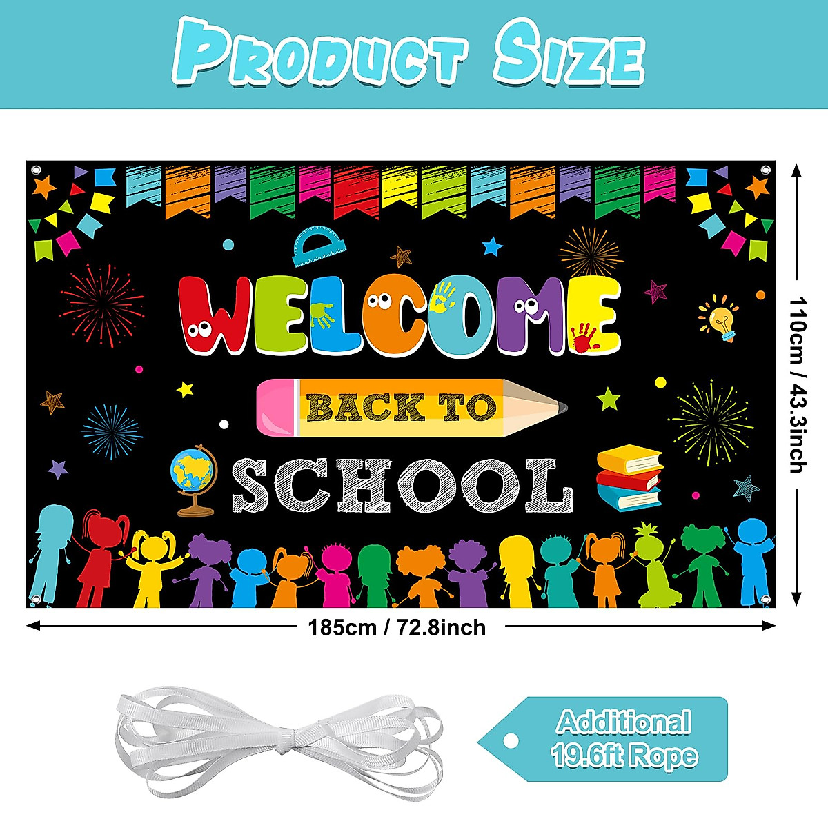 Welcome Back to School Backdrop Banner Decorations, Large Fabric Welcome Back to School Bulletin Board Decorations, Welcome Back to School Photo Booth Background Wall Decorations, 72.8 x 43.3 Inch