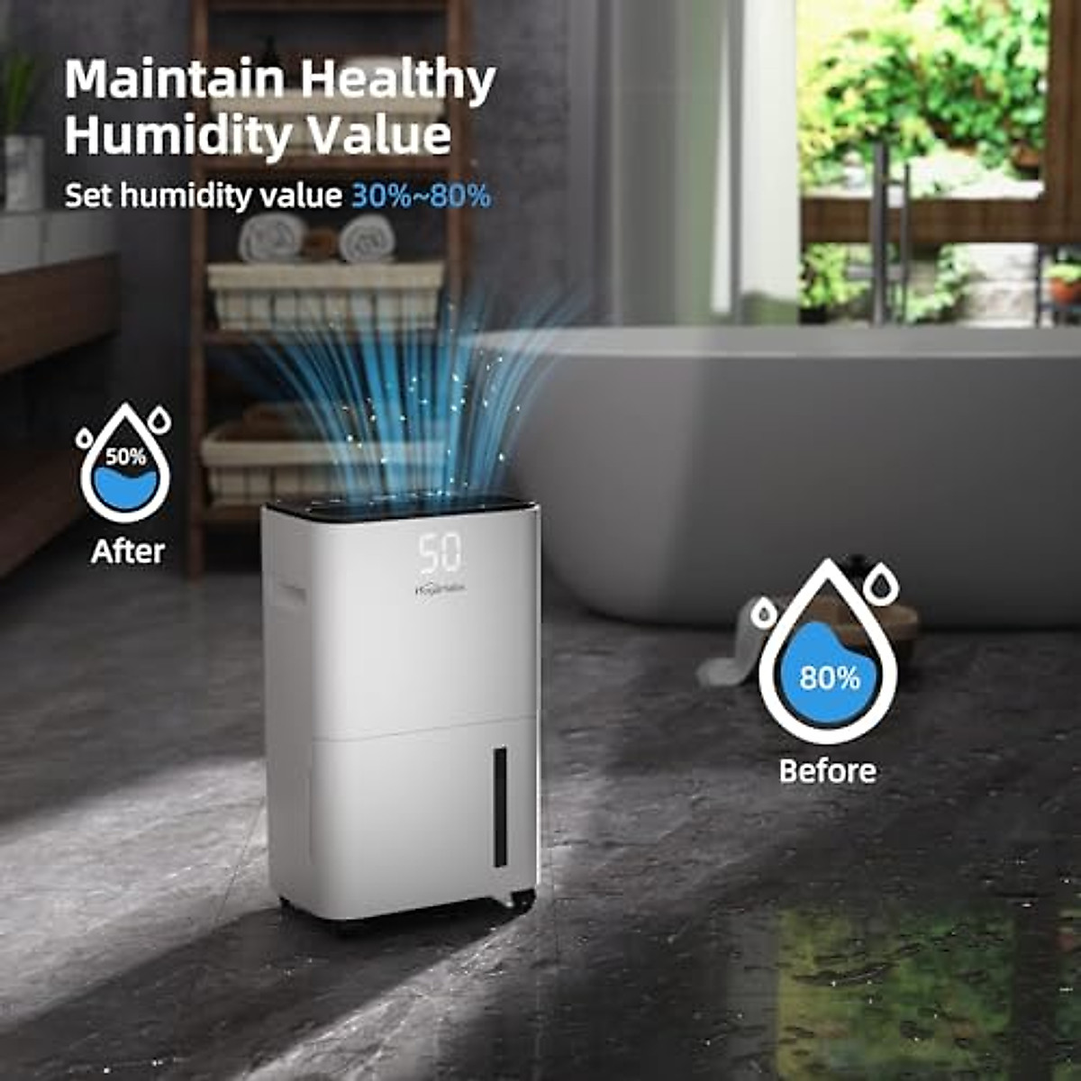 HOGARLABS 2000 Sq Ft 30 Pint Dehumidifier for Home Basements Bathroom Bedroom, Dehumidifier with Drain Hose for Medium to Large Room, Intelligent Humidity Control Dehumidifier with Laundry Dry