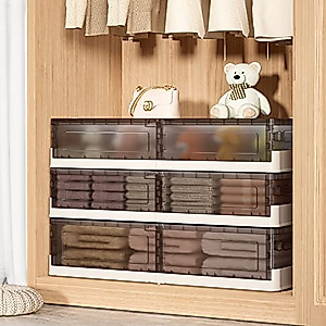 XIYAO 2 Pack under bed storage containers with wheels,60Qt plastic Stackable Collapsible storage bins with Dual-Hinged Lids for Bedroom Clothes Shoes Blankets(6.9" H)