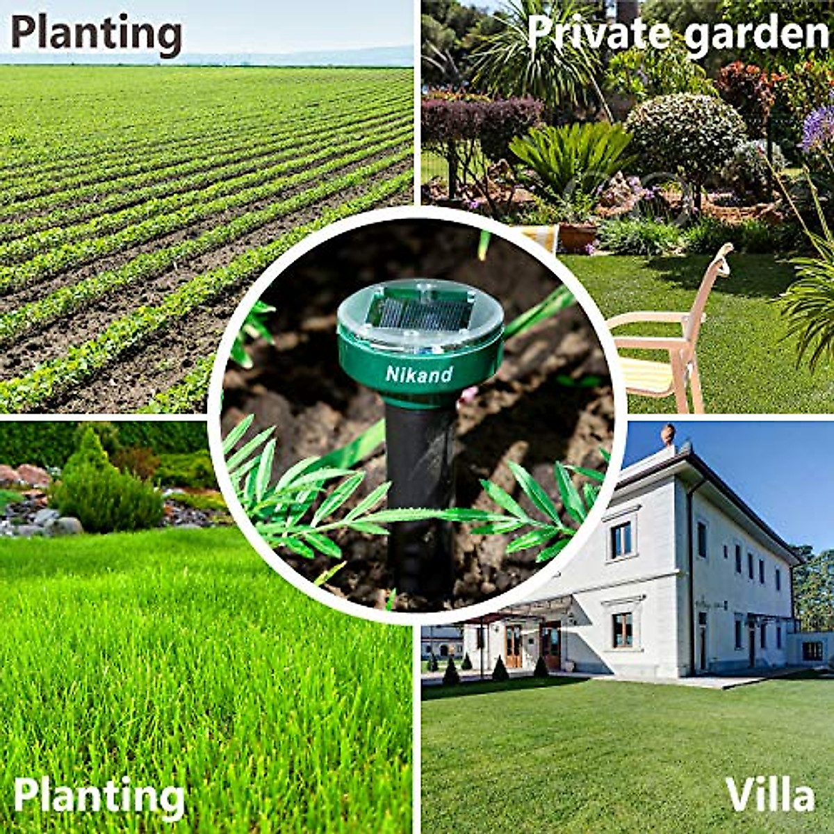 Gopher Repellent Ultrasonic Solar Powered - Mole Repellent Stakes Outdoor Pet Safe - Groundhog Repeller Snake Rodent Gopher Spikes Chaser - Sonic Mole Deterrent Devices (4)