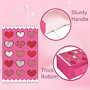 MISS FANTASY Valentine Gift Bags 12 Pack Valentine Day Gift Bags for Kids Party Valentine Paper Goodie Bags Valentine Cookie Candy Bags with Handles for Valentine Party Supplies