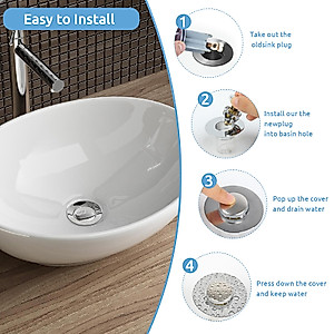 2 Pack AIHAOMAI Universal Bathroom Sink Stopper in Brass,1.29-1.75 Inch Pop Up Basin Sink Drain Stopper, Sink Drain Strainer with Anti Clogging Filter Hair Catcher