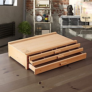 7 Elements 3 Drawer Wooden Artist Storage Supply Box for Pastels, Pencils, Pens, Markers, Brushes and Tools