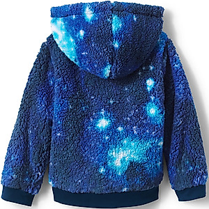 Lands' End Pattern Sherpa Lined Hoodie Blue Galaxy Space Kids Husky X-Large