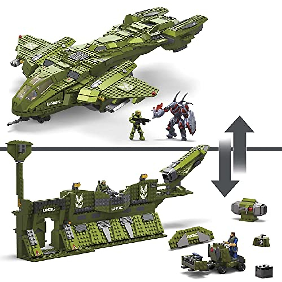 MEGA Halo Toy Building Sets, Pelican Inbound Vehicle with 2024 Pieces, 3 Micro Action Figures and Accessories, for Collectors