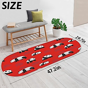 Panda Red Pattern Oval Rug Small Rugs for Bedroom Bedside Cute Animal Bedroom Rug Soft Shag Runner Carpet Modern Fluffy Nursery Area Rugs Home Decor 1.64 x 4 Feet