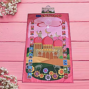 dailymall Smart Intelligent Muslim Prayer Rug, Electronic Islamic Prayer Carpet Mat, Teaching Talking Music Mat with Worship Step Guide for Kids Toddlers - Pink, 110x70cm